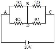 In the given circuit diagram, a wire is joining points B and D. The ...